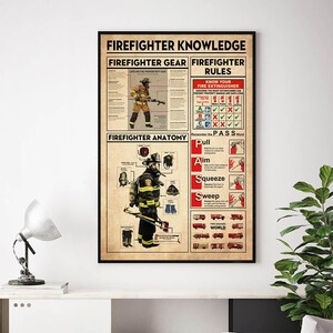 Firefighter Knowledge Poster, Vintage Firefighter Poster, Firefighter ...