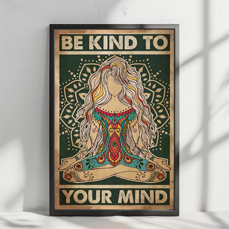 Yoga Room Poster, Be Kind to Your Mind Meditation Poster, Yoga Wall Art ...