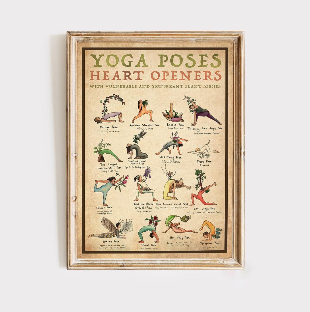 Yoga Poses Art Print, Vintage Yoga Heart Openers Yoga Gift for ...