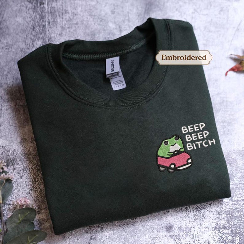 Beep Beep Frog Shirt, Funny Embroidered Car Sweatshirt, Cute Frog Gift ...