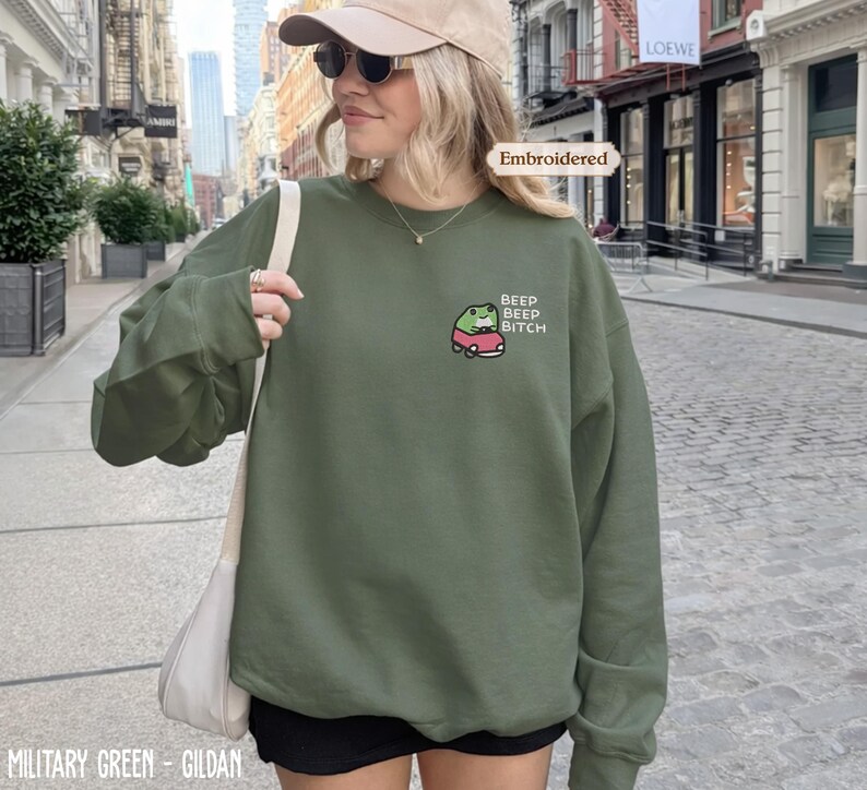 Beep Beep Frog Shirt, Funny Embroidered Car Sweatshirt, Cute Frog Gift ...