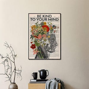 Be Kind to Your Mind Poster: Floral Mental Health Art - Etsy