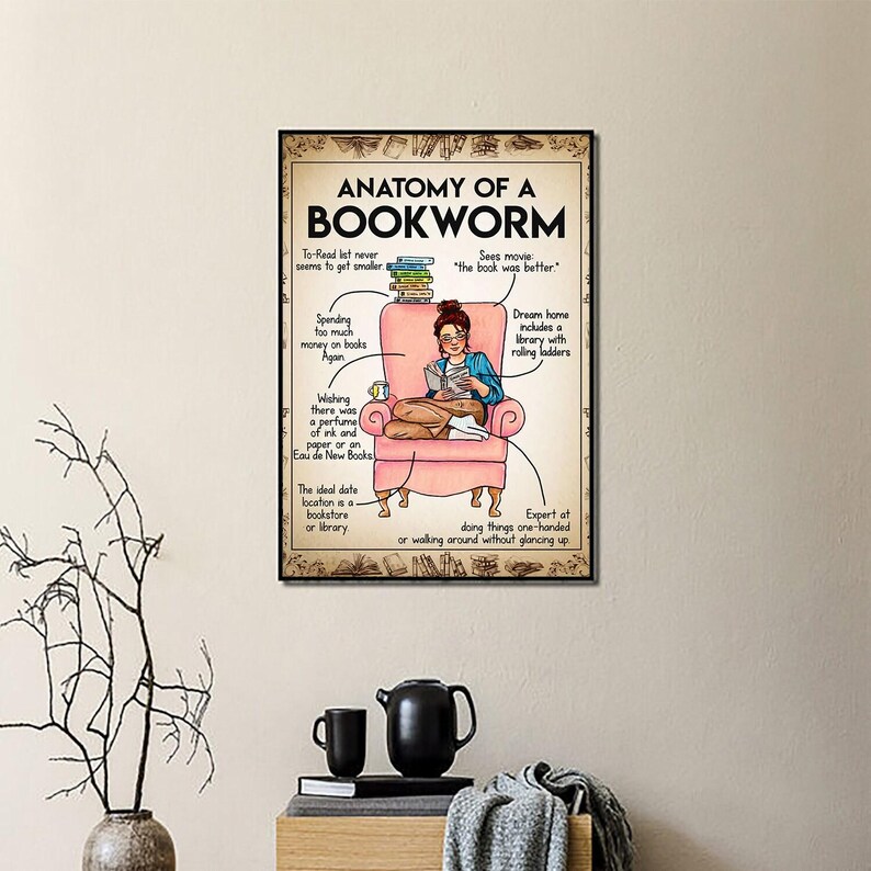 Anatomy of A Bookworm Poster, Book Poster, Bookish Gifts, Classroom ...