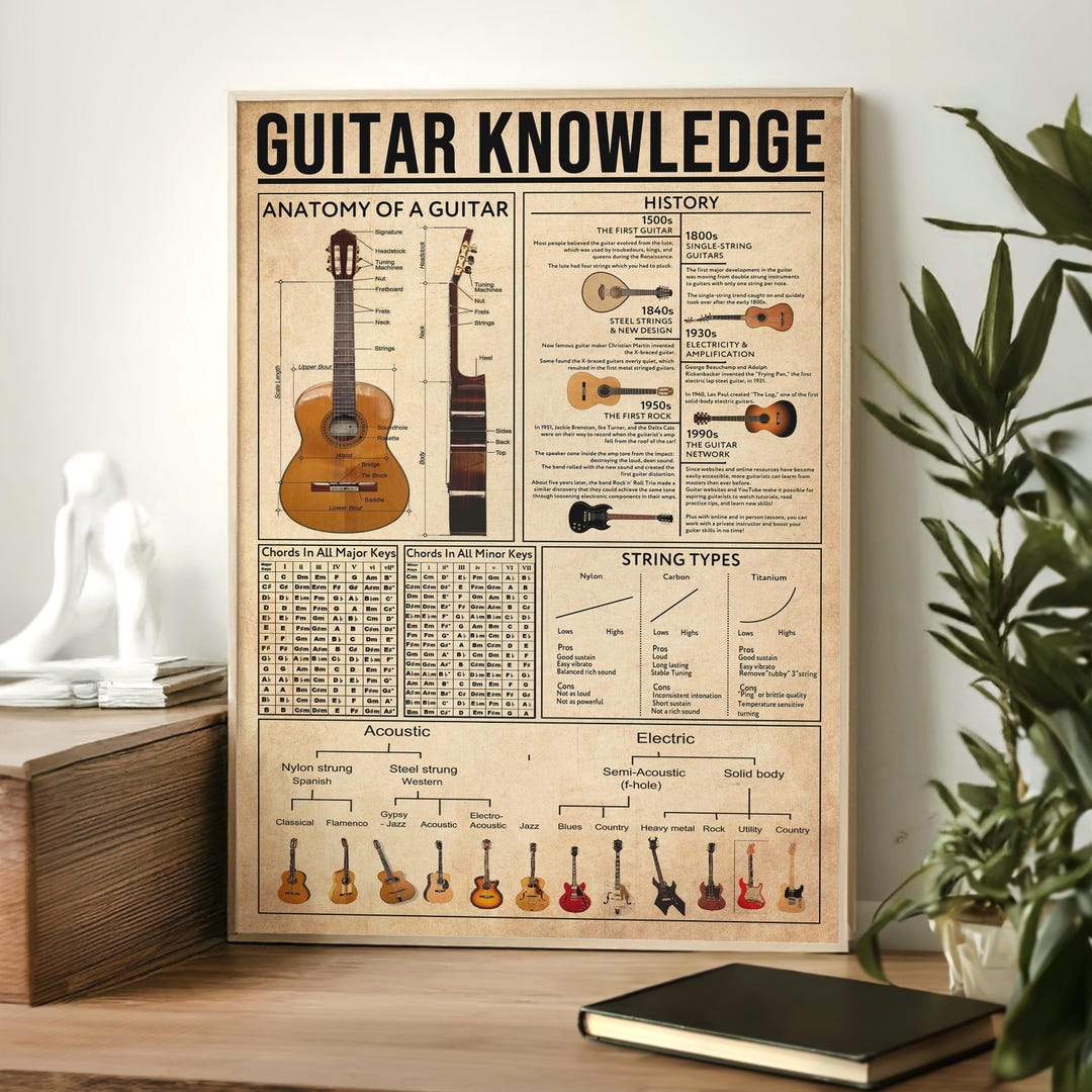 Guitar Knowledge Poster, Anatomy of A Guitar, History, String Types ...