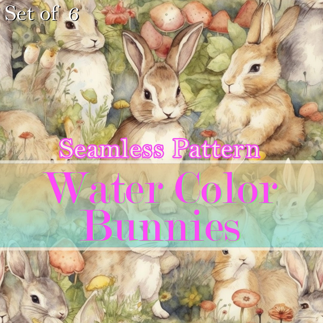 Easter Bunny Watercolor Seamless Patterns - Set of 6, Springtime Rabbit ...