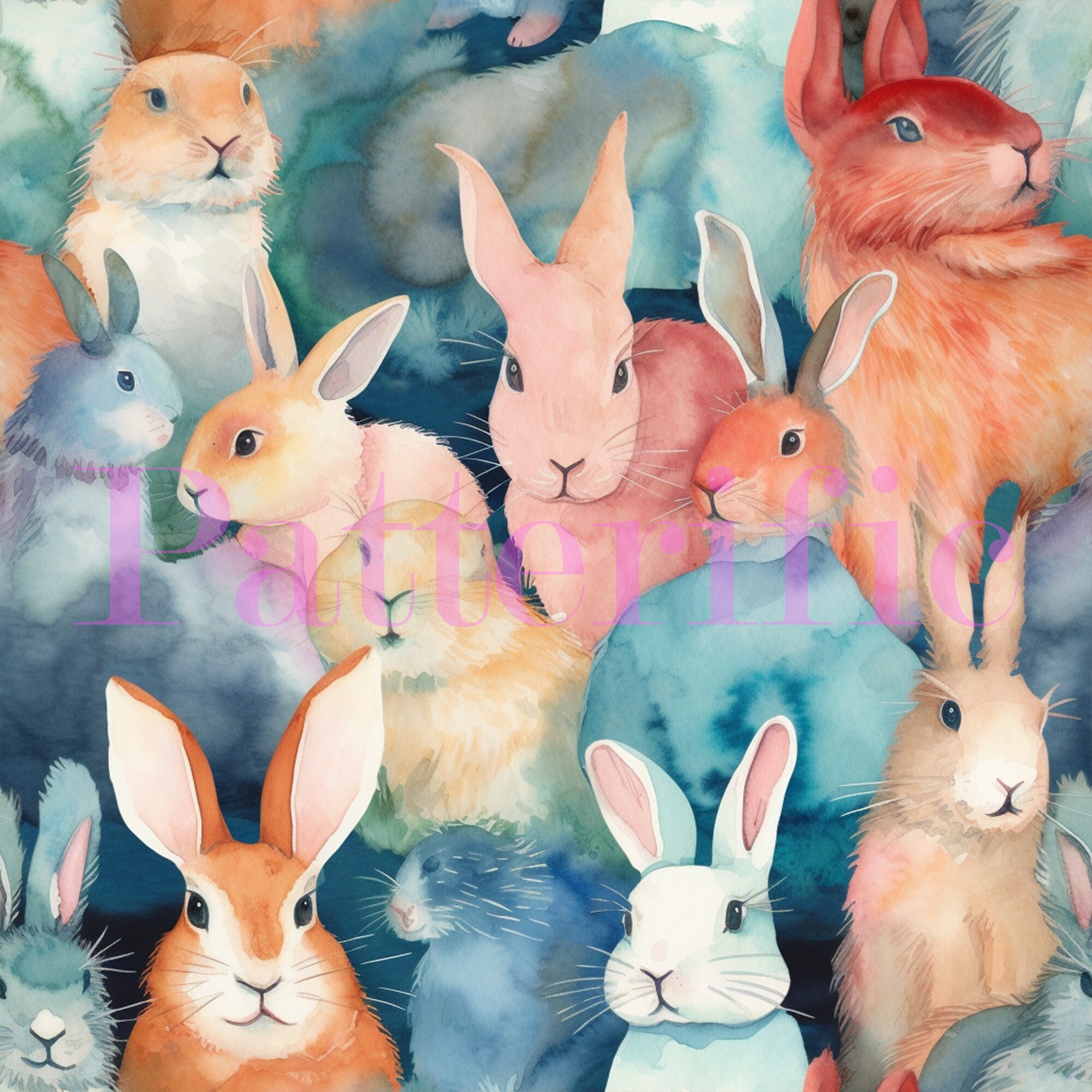 Easter Bunny Watercolor Seamless Patterns Set of 6, Springtime Rabbit ...
