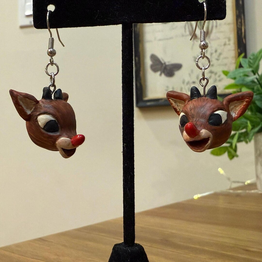 Rudolph the Red-nosed Reindeer Claymation Polymer Clay Earrings - Etsy