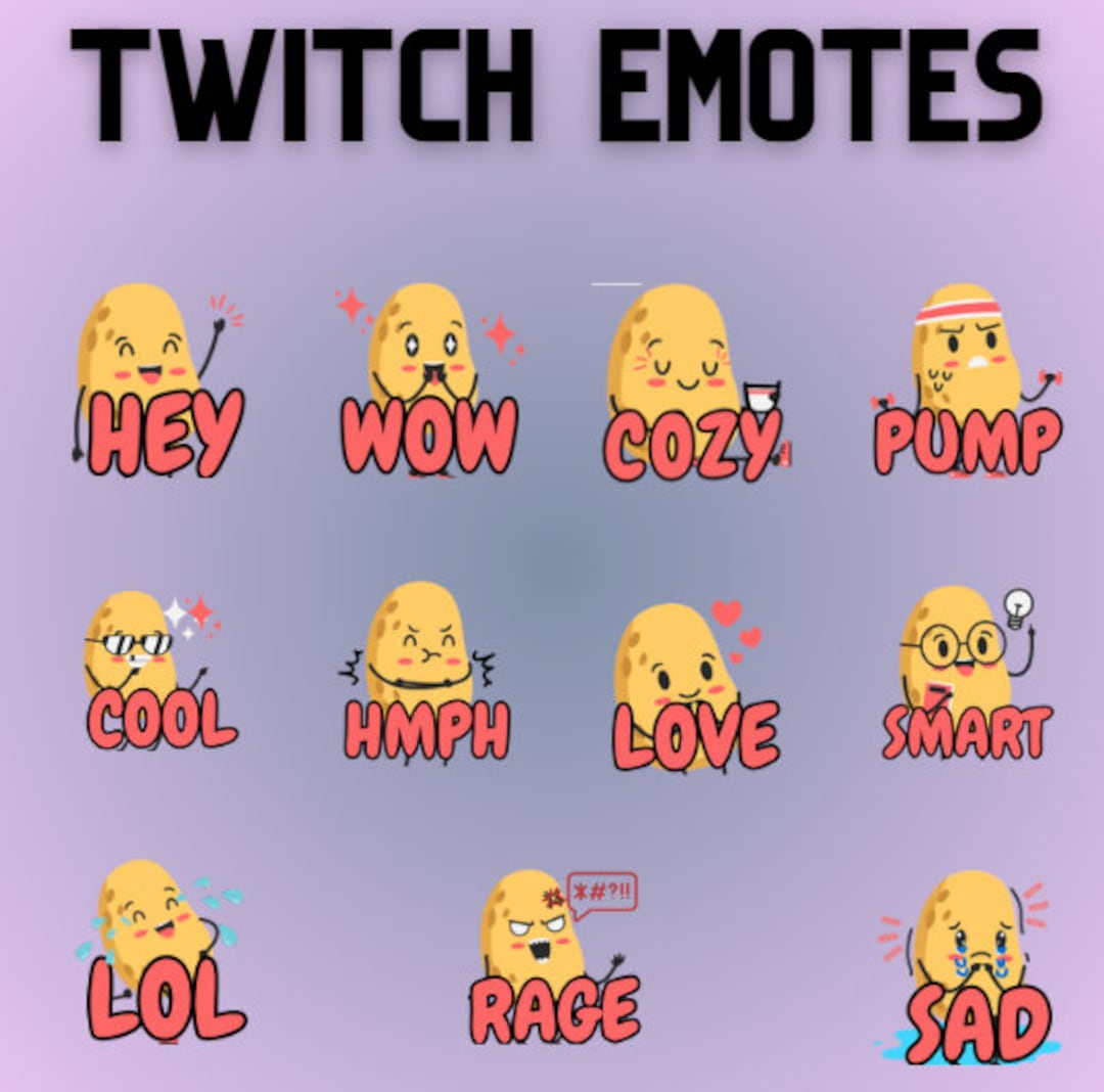 Potato Twitch Emotes - Expressive Reactions for Streamers -11 Emotes ...