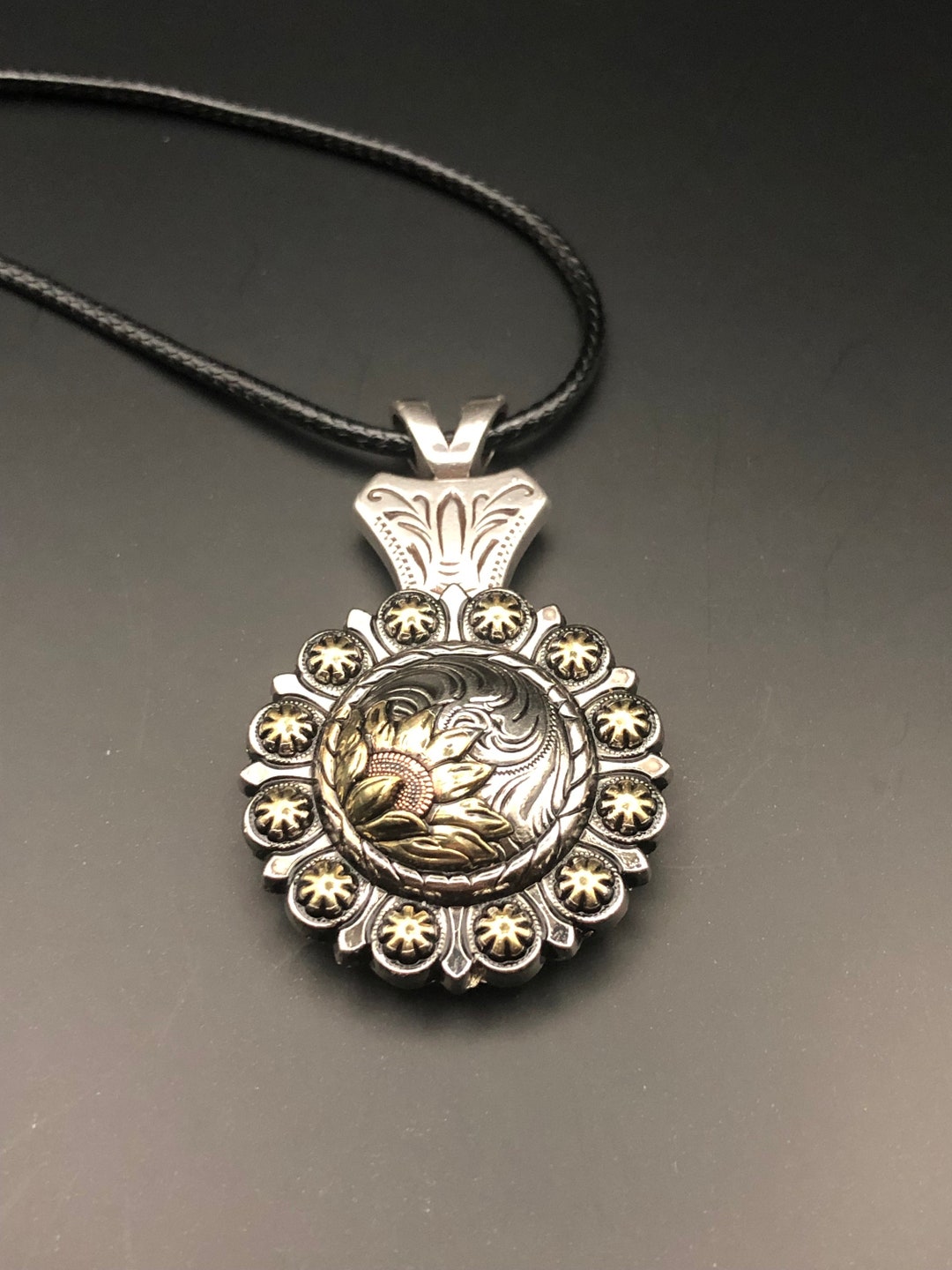 Sunflower Concho Necklace, 18 Cord, Unique Western Jewelry, Gifts for ...