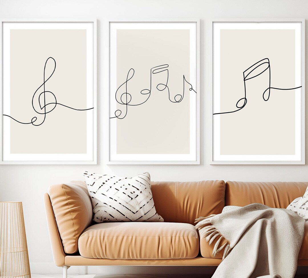 Minimalist Music Note One-line Art Prints - Set of 3 (digital Download ...
