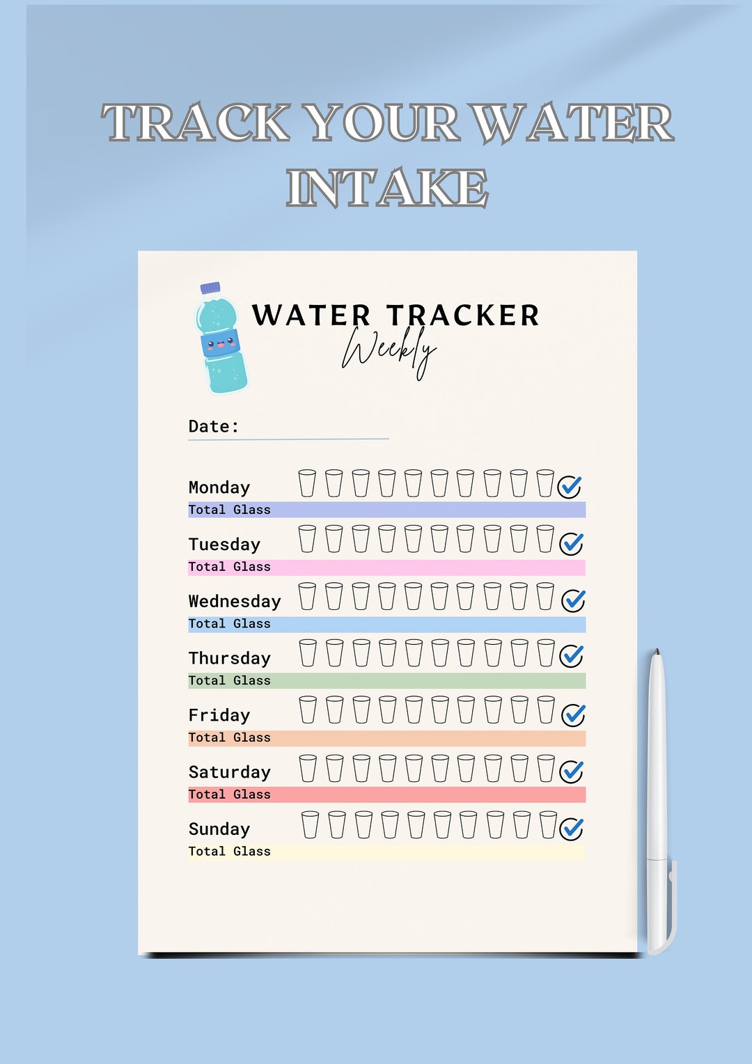 Weekly Water Tracker Printable Hydration Tracker Water - Etsy