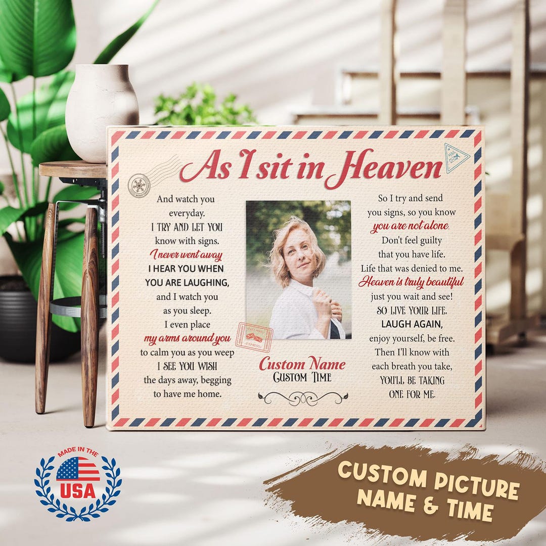 Personalized Memorial Canvas: as I Sit in Heaven Photo Remembrance Gift ...
