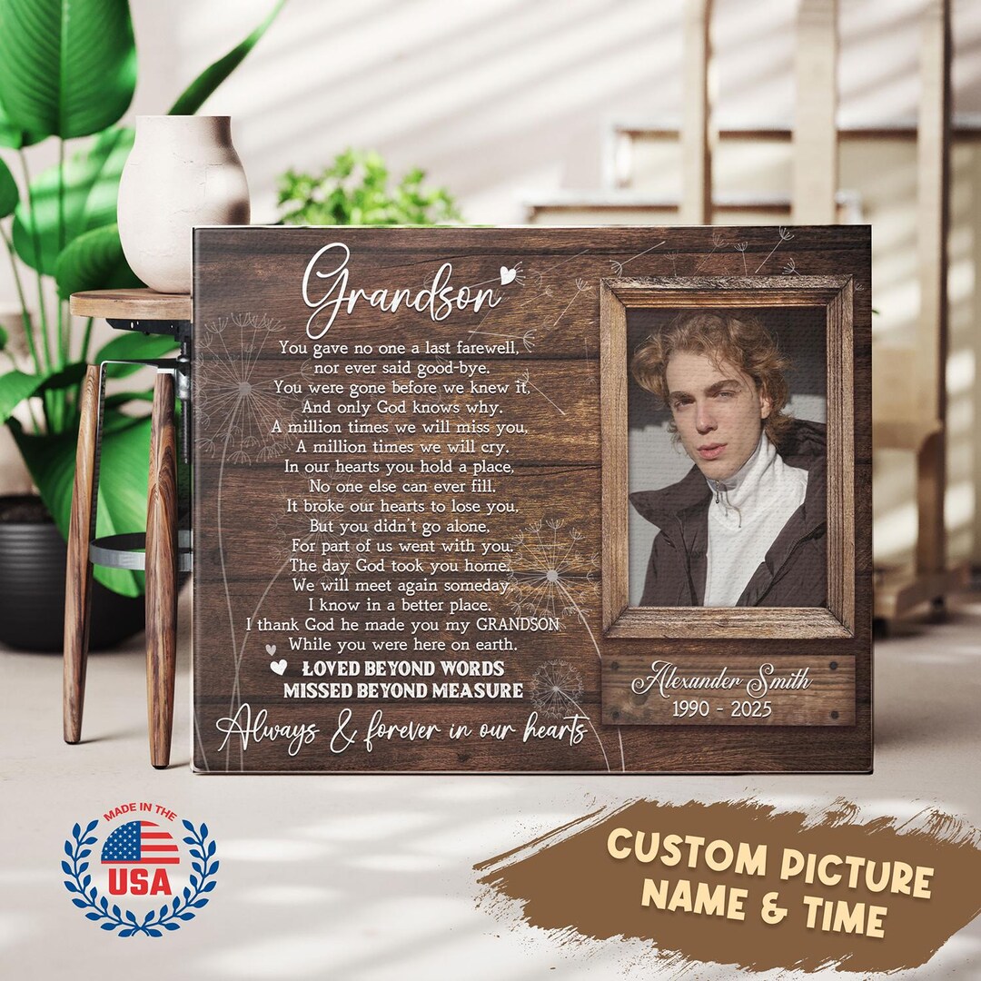 Personalized Grandson Memorial Gift: Custom Quote Remembrance Canvas ...