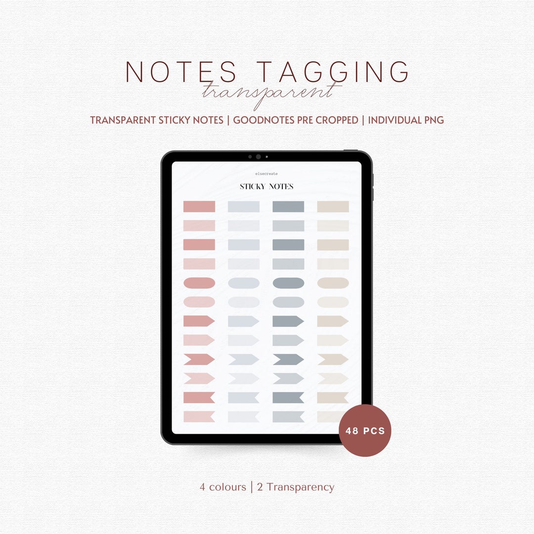 DIGITAL Sticky Notes Tags Transparent Stickers, Pre-cropped, PNG ...
