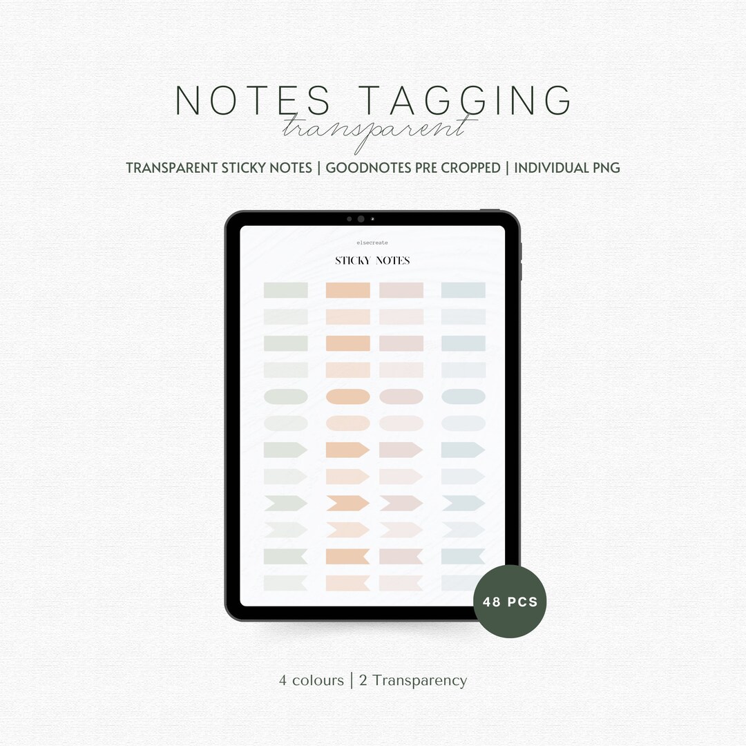 DIGITAL Sticky Notes Tags Transparent Stickers, Pre-cropped, PNG ...