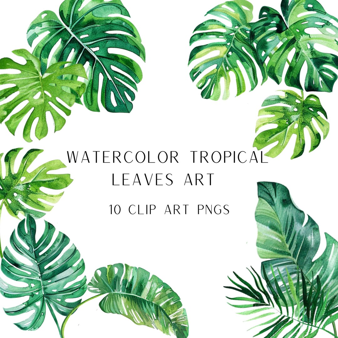 Watercolor Tropical Leaves Illustrations, Clipart Leaves, Jungle Leaves ...
