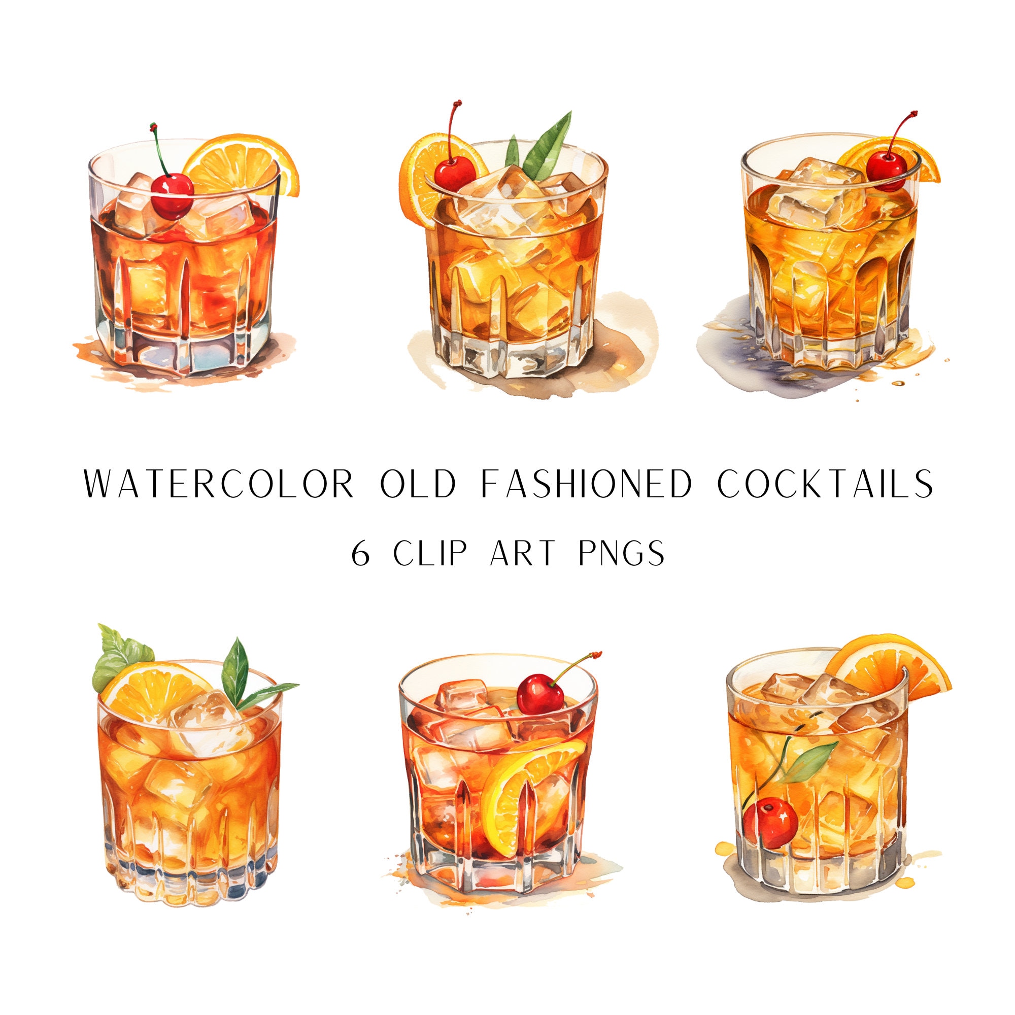 Old Fashioned Watercolor Illustrations, 6 Watercolor Old Fashioned ...
