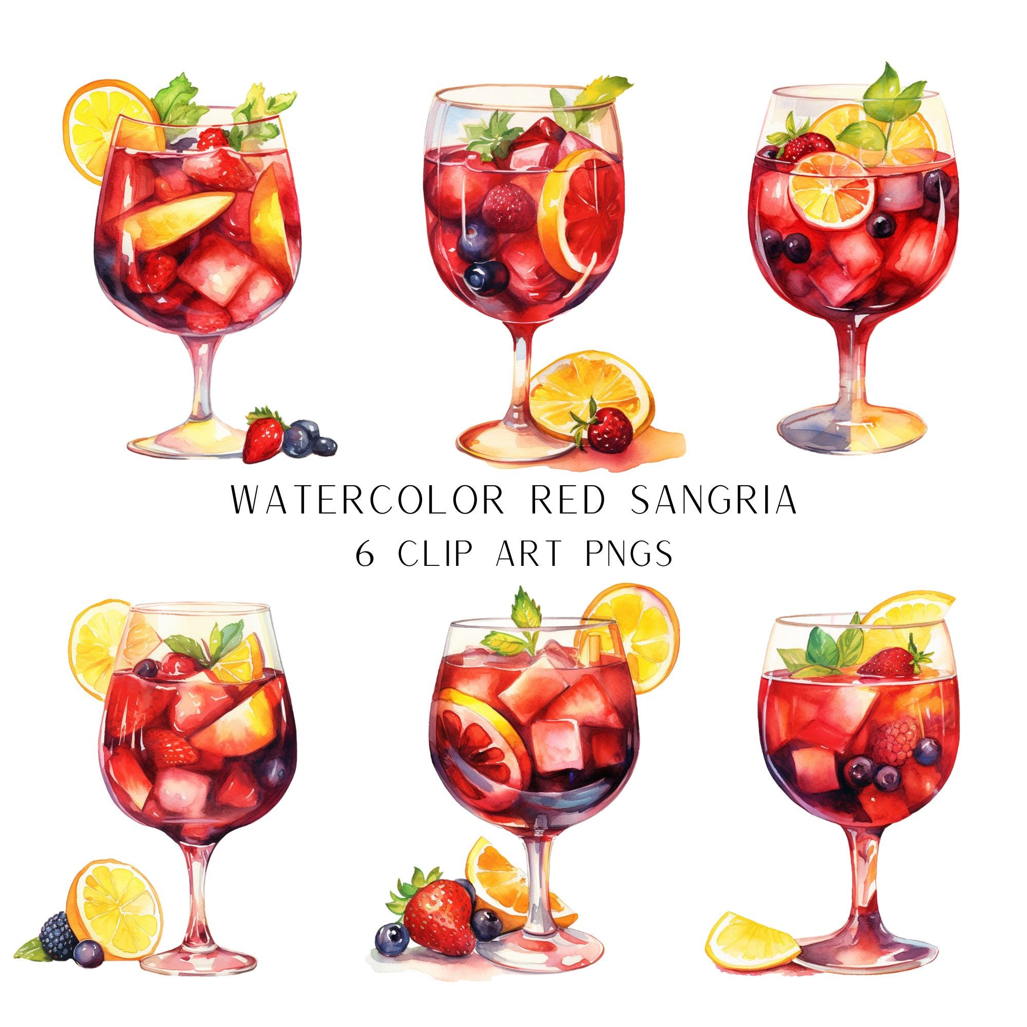 Red Sangria Watercolor Clipart, Red Sangria Illustration, Watercolor ...
