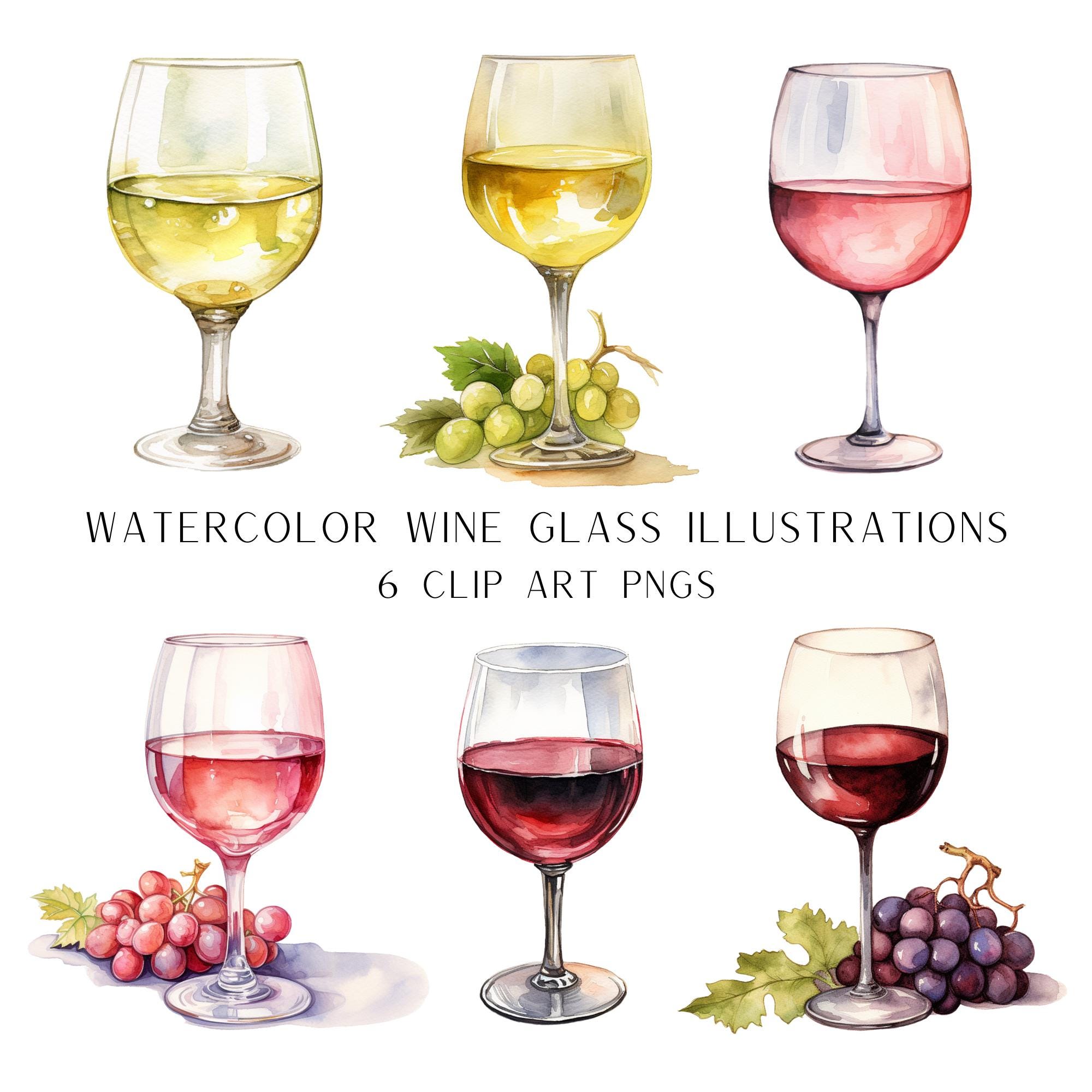 Wine Glass Illustrations, Watercolor Cocktail Clip Art, Wedding Drinks ...