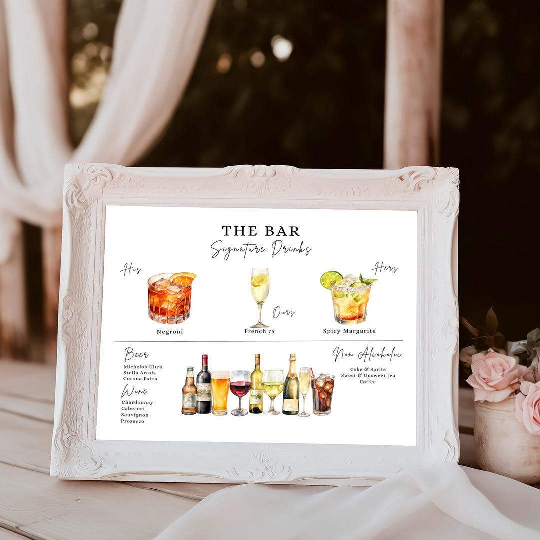 Editable Signature Drink Bar Sign, Wedding Bar Menu, Bar Drinks Menu ...