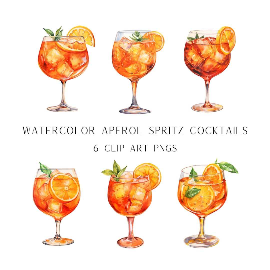 Aperol Spritz Watercolor Clipart, Aperol Spritz Illustration ...