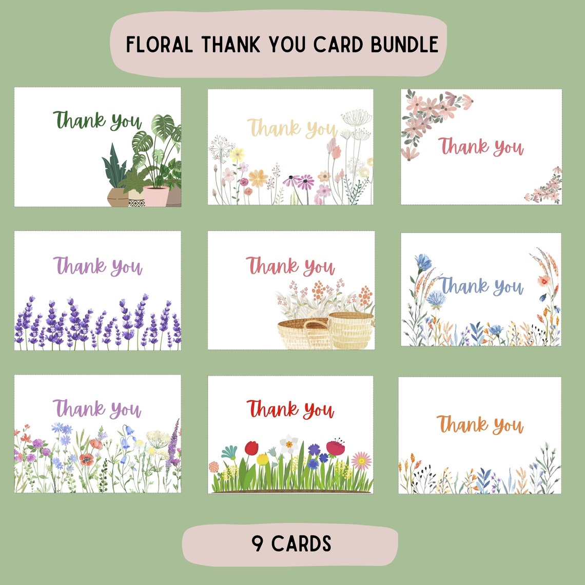 Floral Thank You Cards/thank You Cards/thank You Cards Bundle/thank You ...