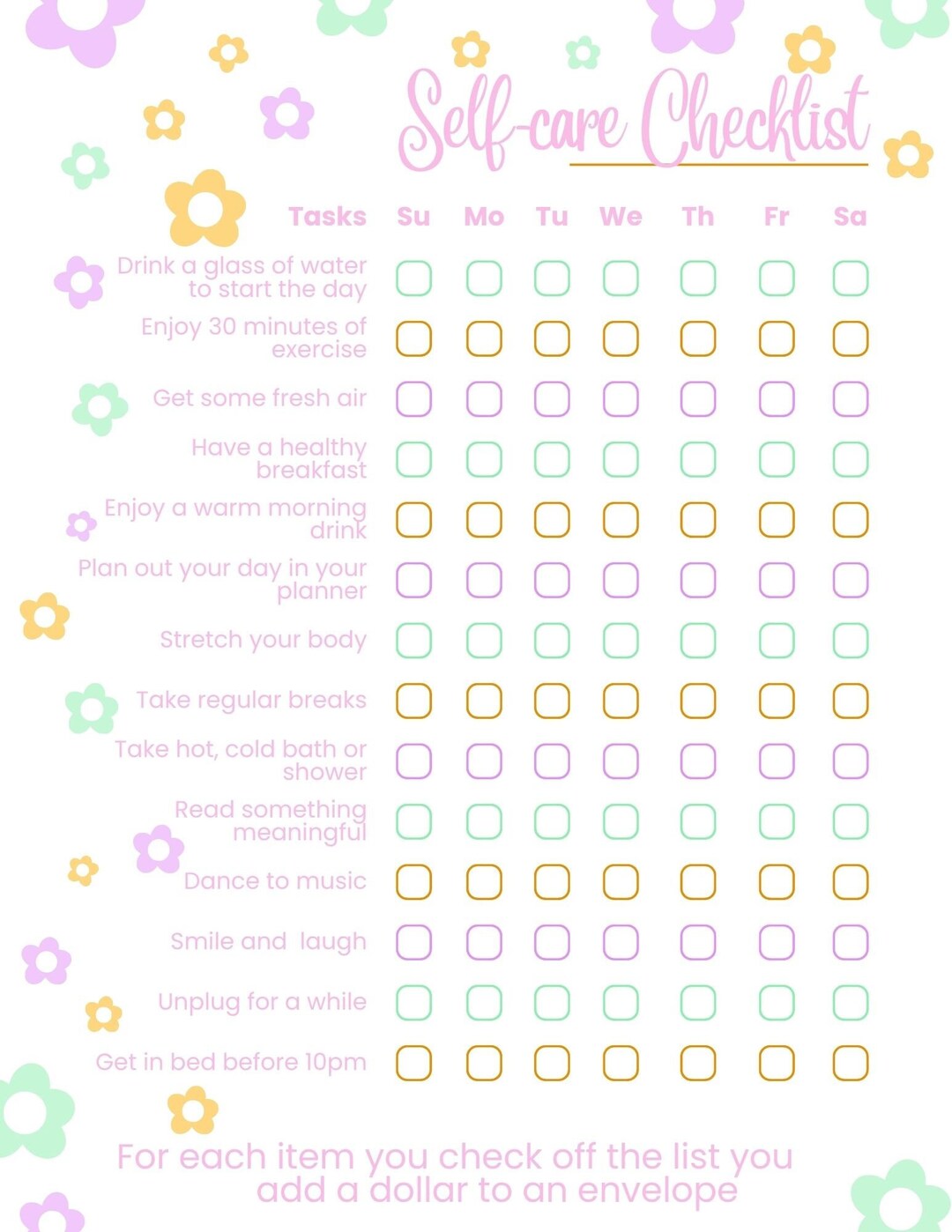Self-care Savings Challenge L Self-care Checklist/checklist/self Care ...