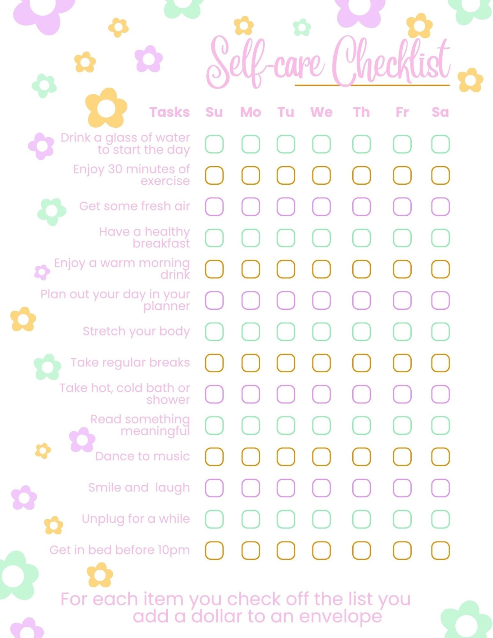 Self-care Savings Challenge L Self-care Checklist/checklist/self Care ...