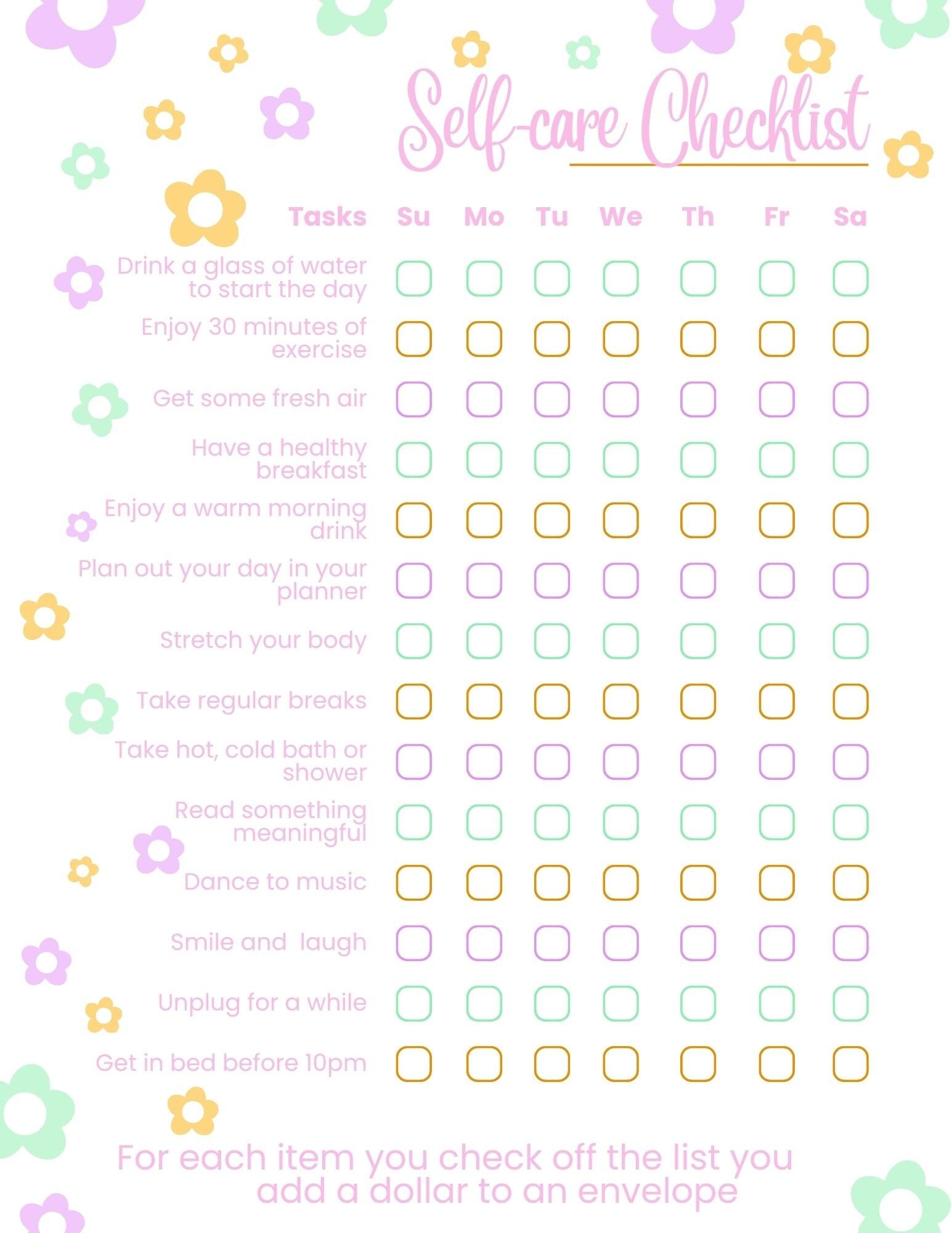Self-care Savings Challenge L Self-care Checklist/checklist/self Care ...