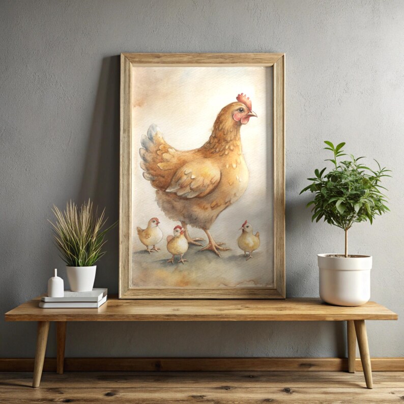 Watercolor Hen and Chicks - Farmhouse Printable Wall Art - Etsy