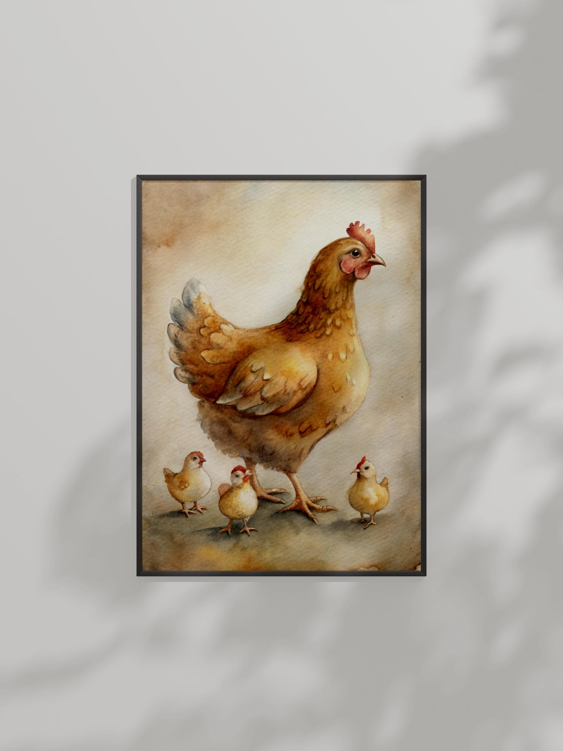 Watercolor Hen and Chicks - Farmhouse Printable Wall Art - Etsy