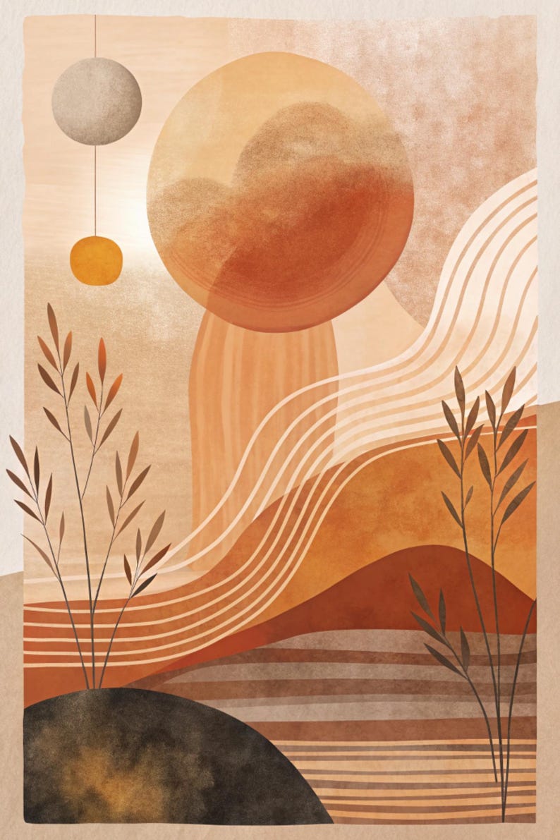 Abstract Earth Tone Wall Art Minimalist Boho Landscape Printable Modern ...