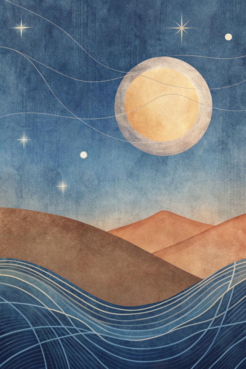 Moonlit Horizon - Abstract Celestial Wall Art for Tranquil Spaces - Etsy