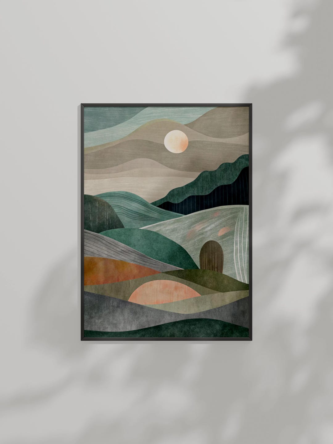 Serene Landscape Abstract Art Print - Minimalist Hills and Moon - Etsy