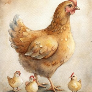 Watercolor Hen and Chicks - Farmhouse Printable Wall Art - Etsy