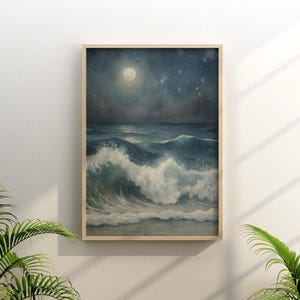 Moonlit Ocean Waves Watercolor - Serene Night Seascape - Etsy
