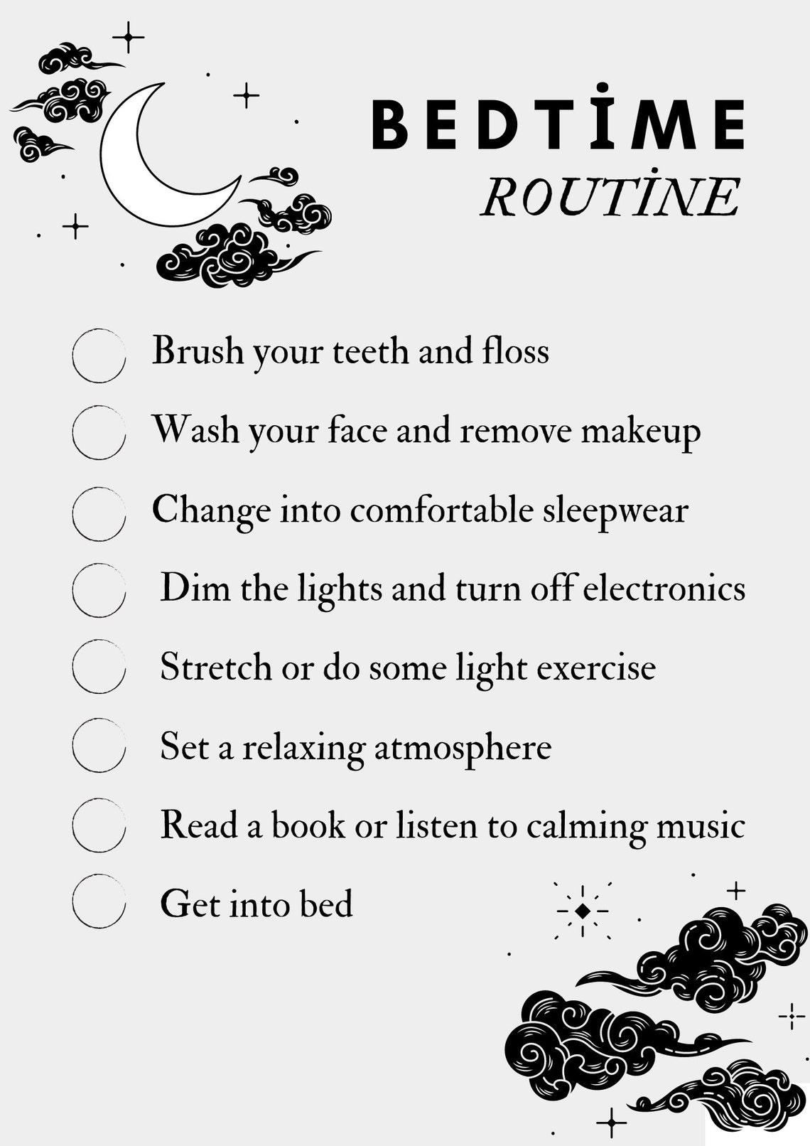 Aesthetic Bedtime Routine Checklist, Minimalist Digital Printable Night Routine Checklist ...