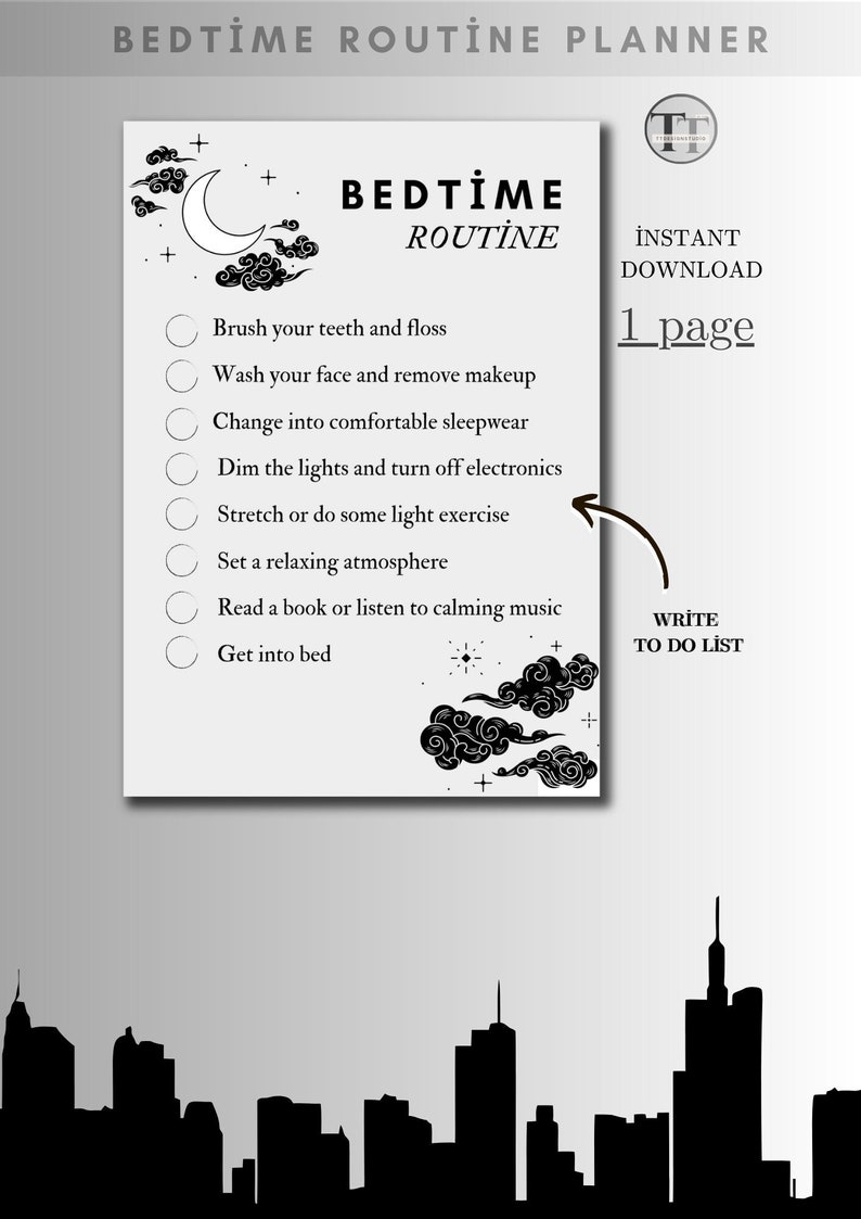 Aesthetic Bedtime Routine Checklist, Minimalist Digital Printable Night ...