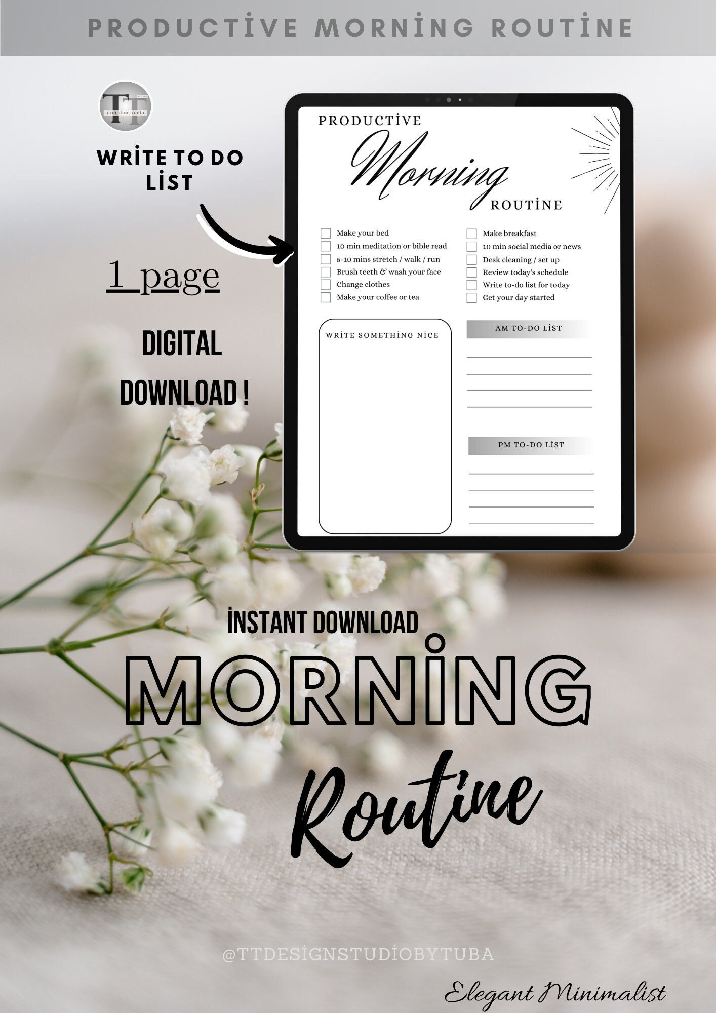 Minimalist Digital Printable White Aesthetic Morning Routine - Etsy