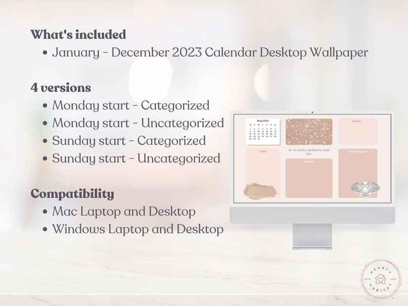 2023 Desktop Organizer Wallpaper, Digital Calendar - Etsy