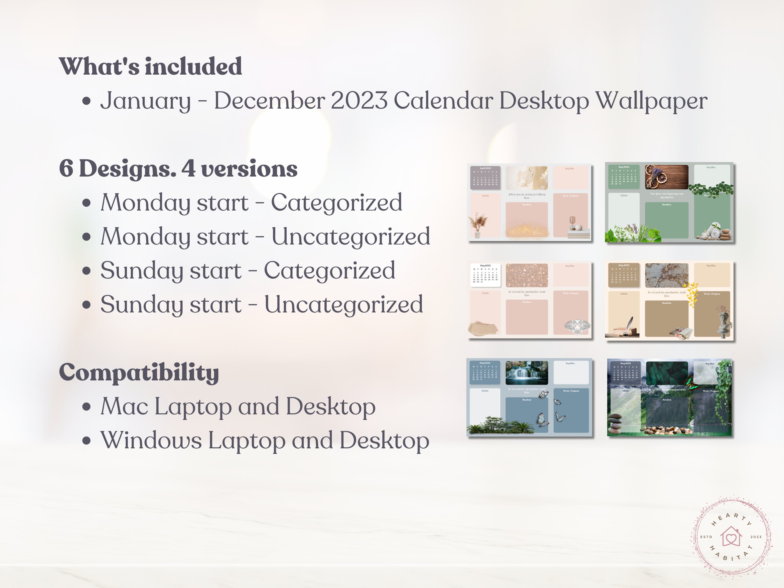 2023 Desktop Organizer Wallpaper, Digital Calendar - Etsy