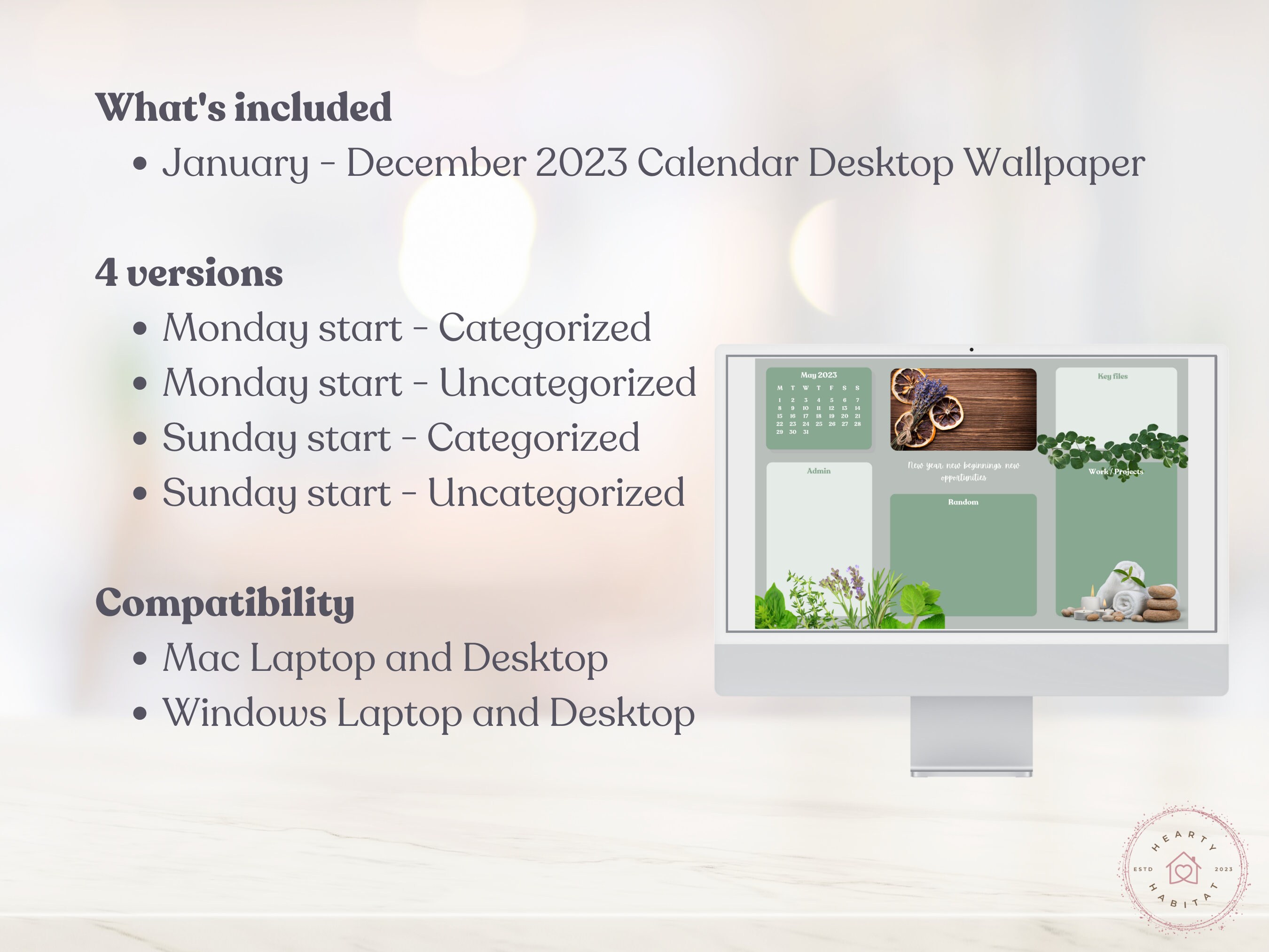 2023 Desktop Organizer Wallpaper, Digital Calendar - Etsy