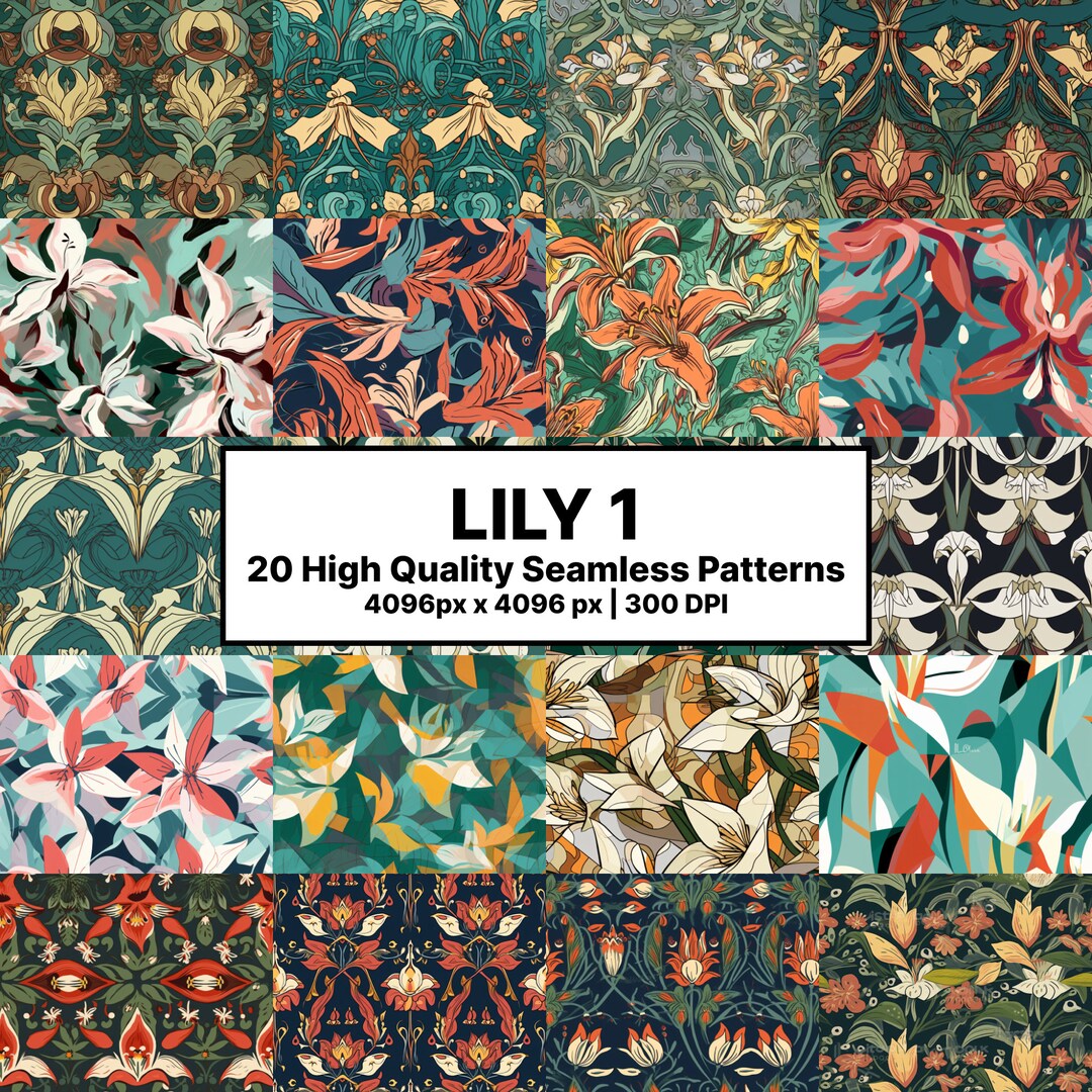Lily Pack 1, Flowers Digital Paper, Flowers Seamless Pattern, Flowers ...