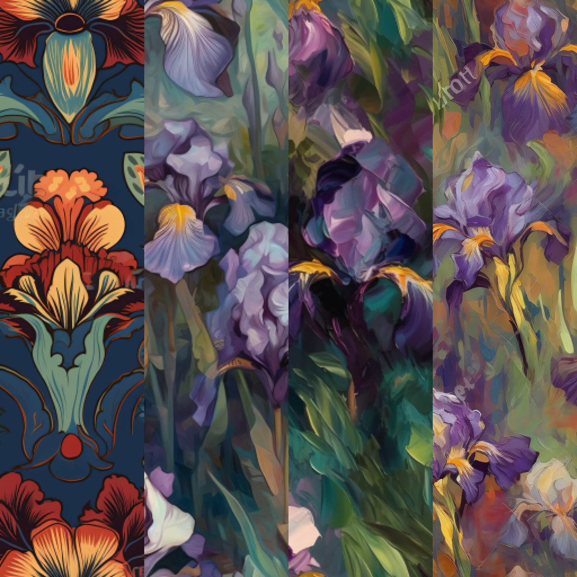 Iris Pack 1, Flowers Digital Paper, Flowers Seamless Pattern, Flowers ...