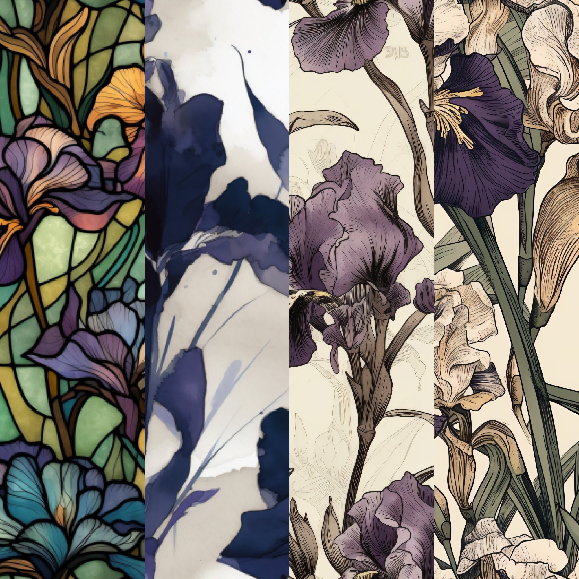 Iris Pack 1, Flowers Digital Paper, Flowers Seamless Pattern, Flowers ...