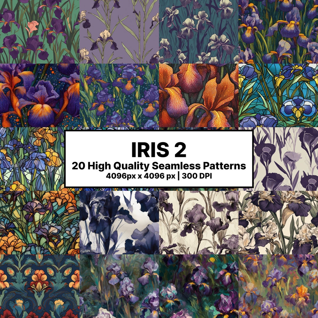 Iris Pack 2, Flowers Digital Paper, Flowers Seamless Pattern, Flowers ...