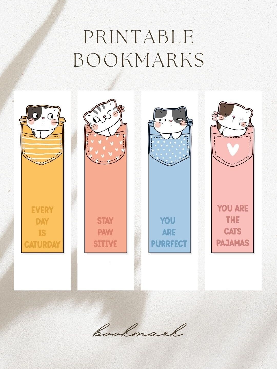 Four Cat Printable Bookmarks | Digital Download | Digital Print ...
