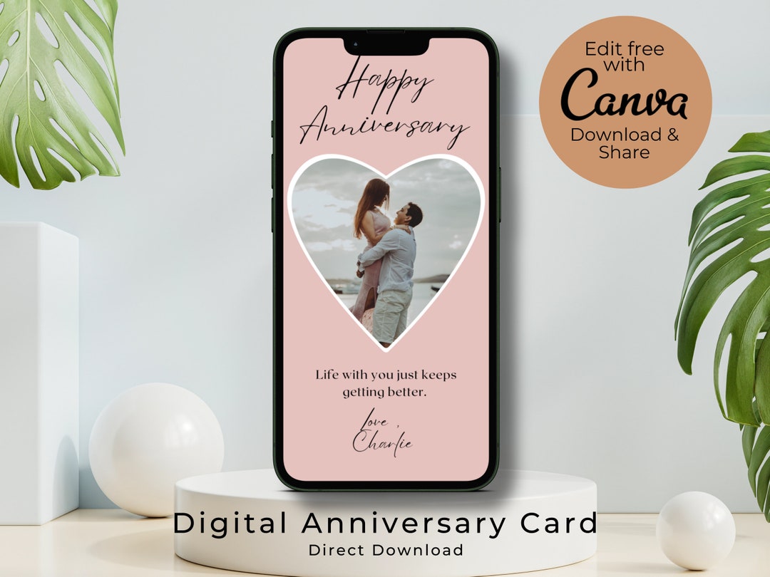 Digital Anniversary Card Easily Edited Downloaded And Shared Within