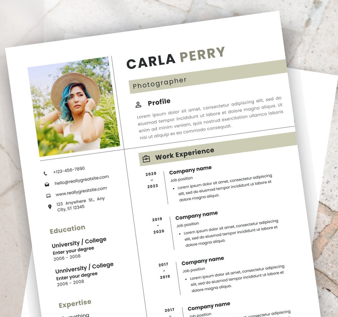 Editable Resume Template With Photo, Professional Resume, Canca File ...
