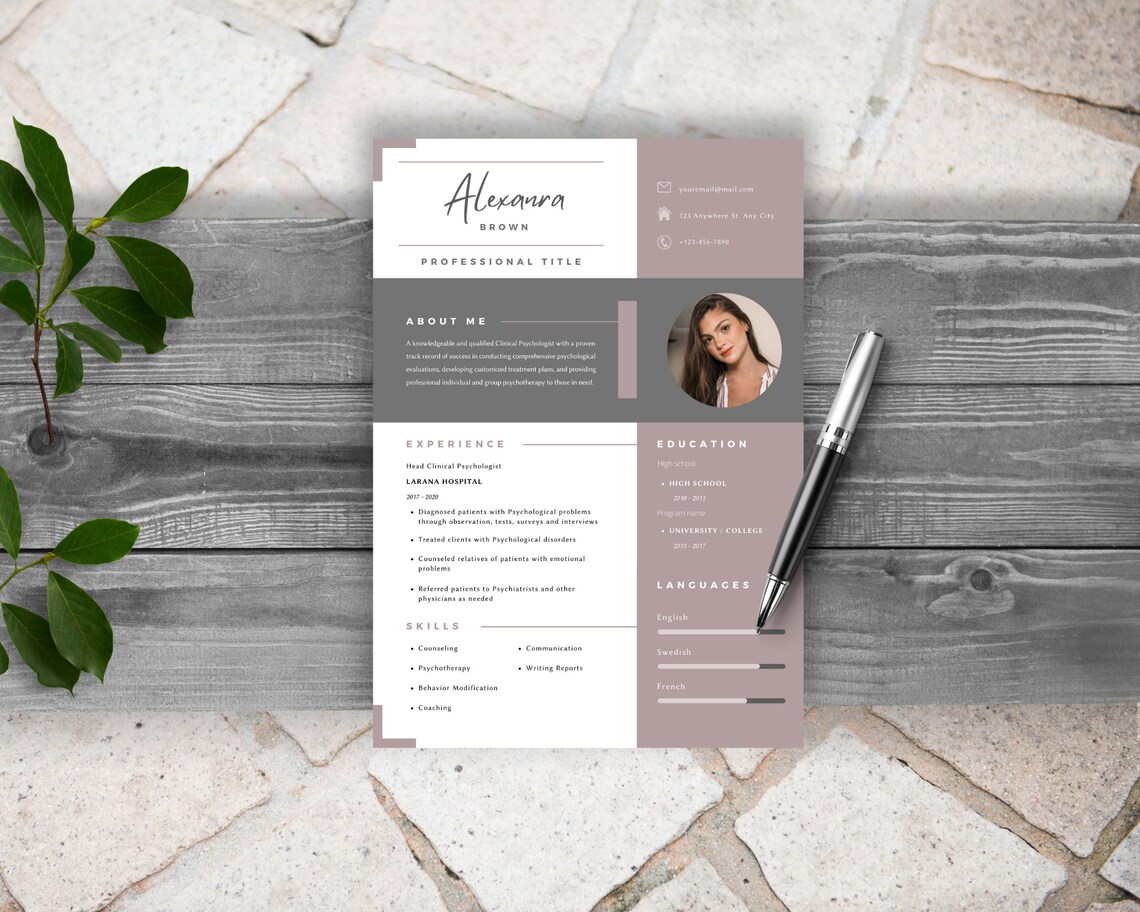 Resume Template With Photo, Professional Resume Template for Canva ...